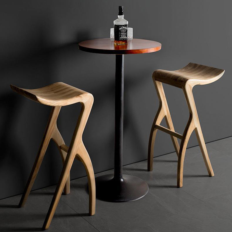 Traditional Japanese Curved Ash Wood Bar Stool Footrest For Dining Roo ...