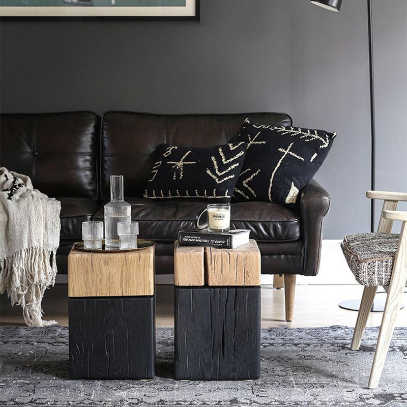 Contemporary Japanese Cuboid Crack Design Solid Wood End Table For Liv ...