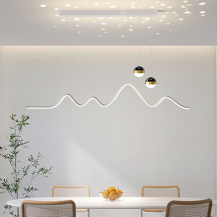 Contemporary Nordic Iron Acrylic Ball Line Wavy LED Island Light Chand ...