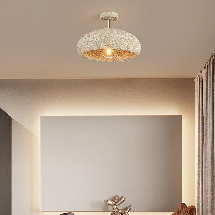 Modern Minimalist Oval Gypsum Iron 1-Light Semi-Flush Mount Ceiling Li ...