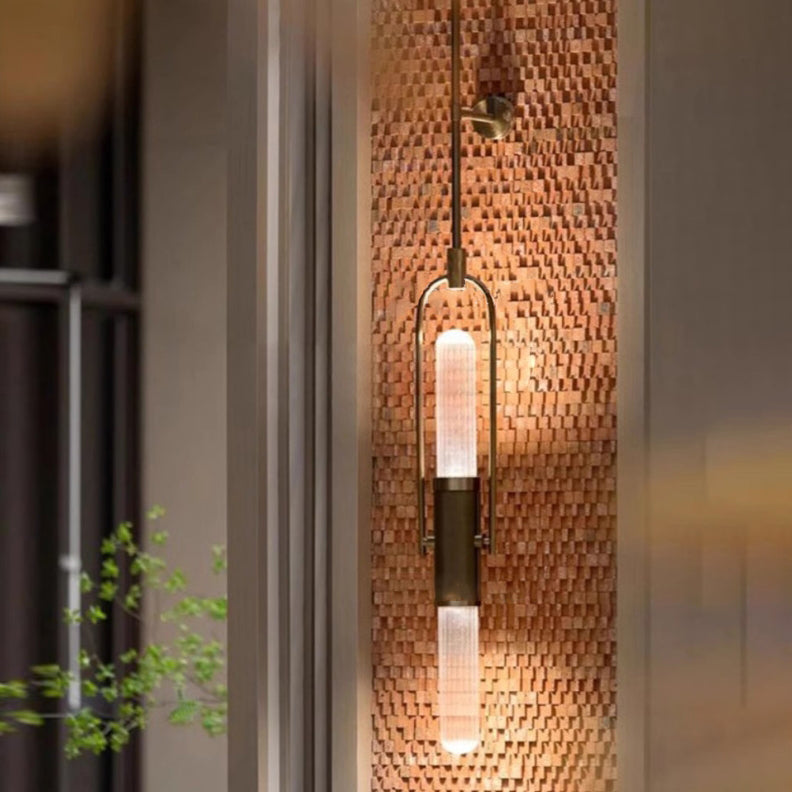 Contemporary Scandinavian Long Cylinder Glass Aluminum 2-Light Wall Sc ...