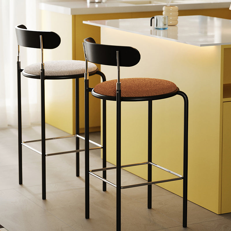 Modern Minimalist Round Wrought Iron Solid Wood Plywood Fabric Bar Sto ...