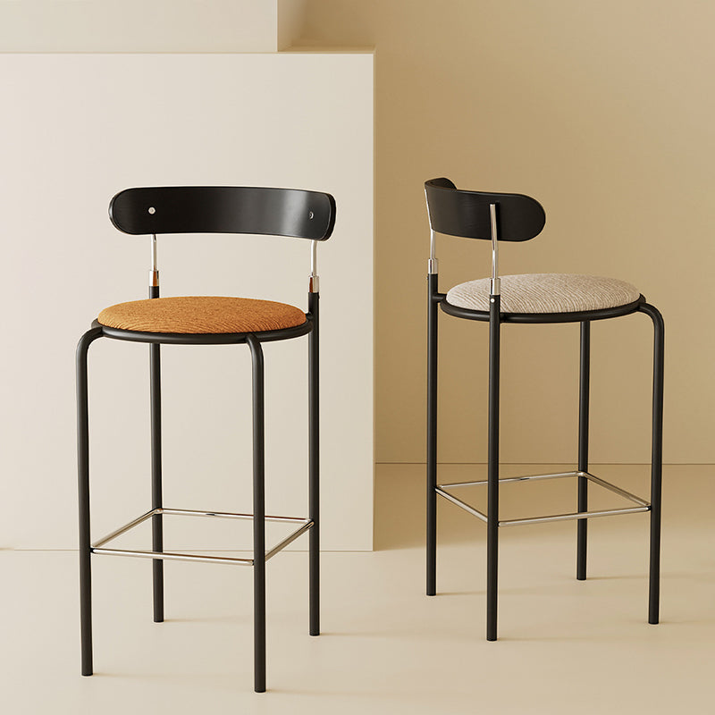 Modern Minimalist Round Wrought Iron Solid Wood Plywood Fabric Bar Sto ...