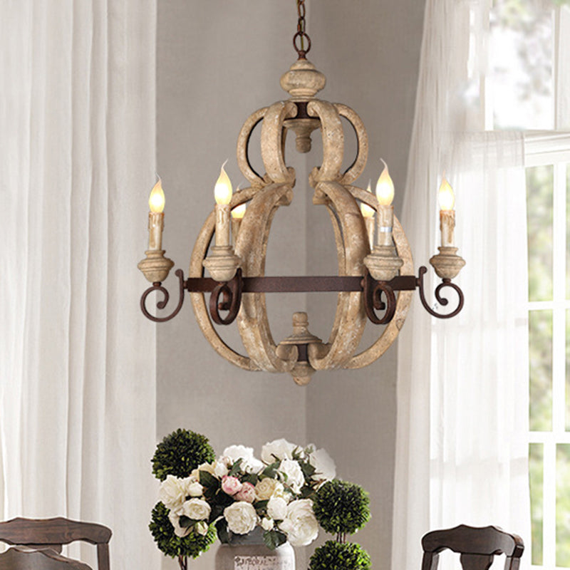 Traditional European Gourd Shape Solid Wood Iron 6 - Light Chandelier ...