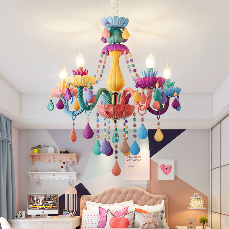Contemporary Creative Macron Candle Shape Resin Iron Glass 5 - Light C ...