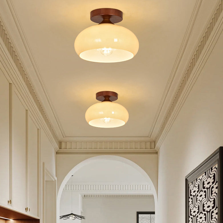 Contemporary Nordic Dome Semicircle Iron Solid Wood Glass 1 - Light Se ...