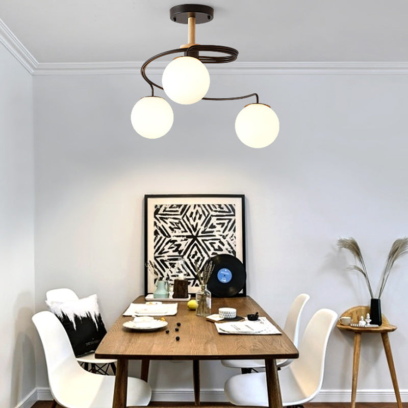 Contemporary Nordic Dome Orbs Curved Distortion Iron Solid Wood Glass ...