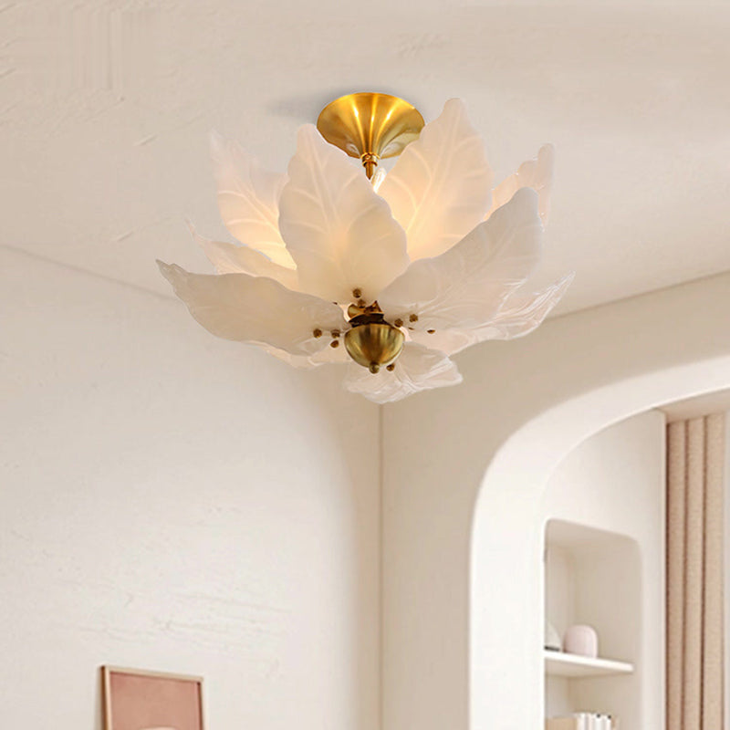 Traditional French Dome Leaves Shape Iron Glass 5 - Light Chandelier F ...
