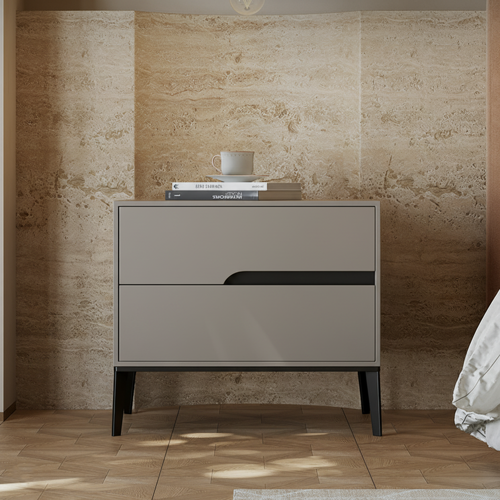 Modern Rectangular MDF Iron Nightstand With 2 Drawers & Open Storage ...