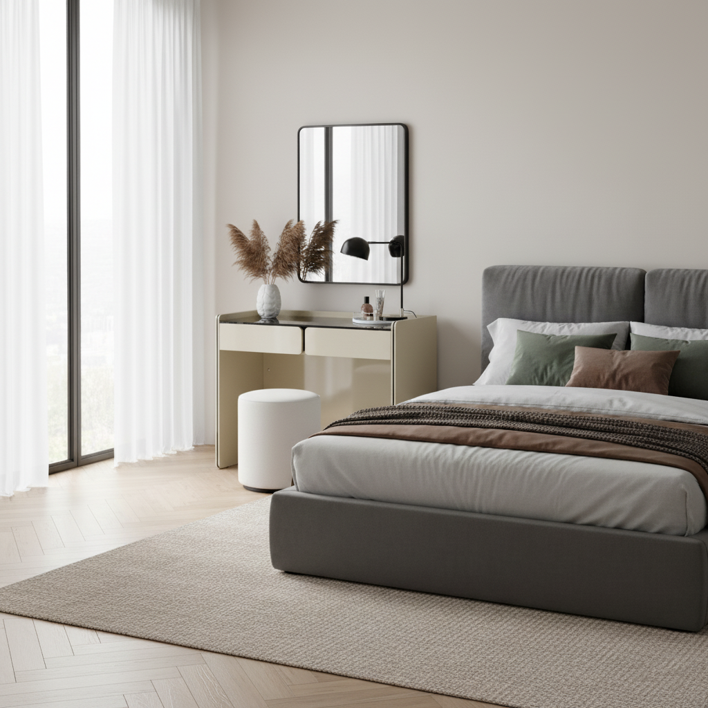 Modern Minimalist E1 MDF Rectangular Makeup Vanity With 2 Drawers & Ra ...