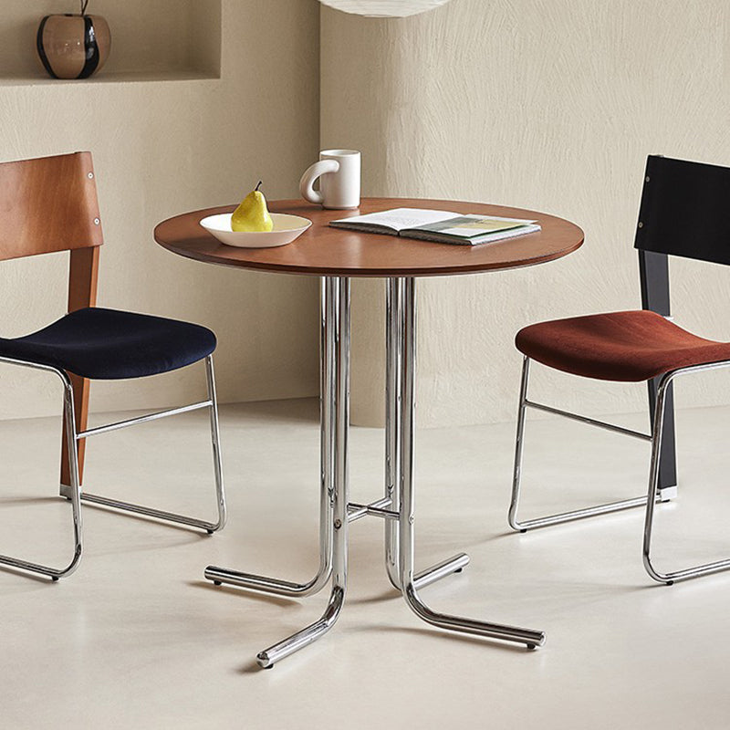 Modern Minimalist Round Bent-tube Solid Wood Plywood Wrought Iron Dini ...