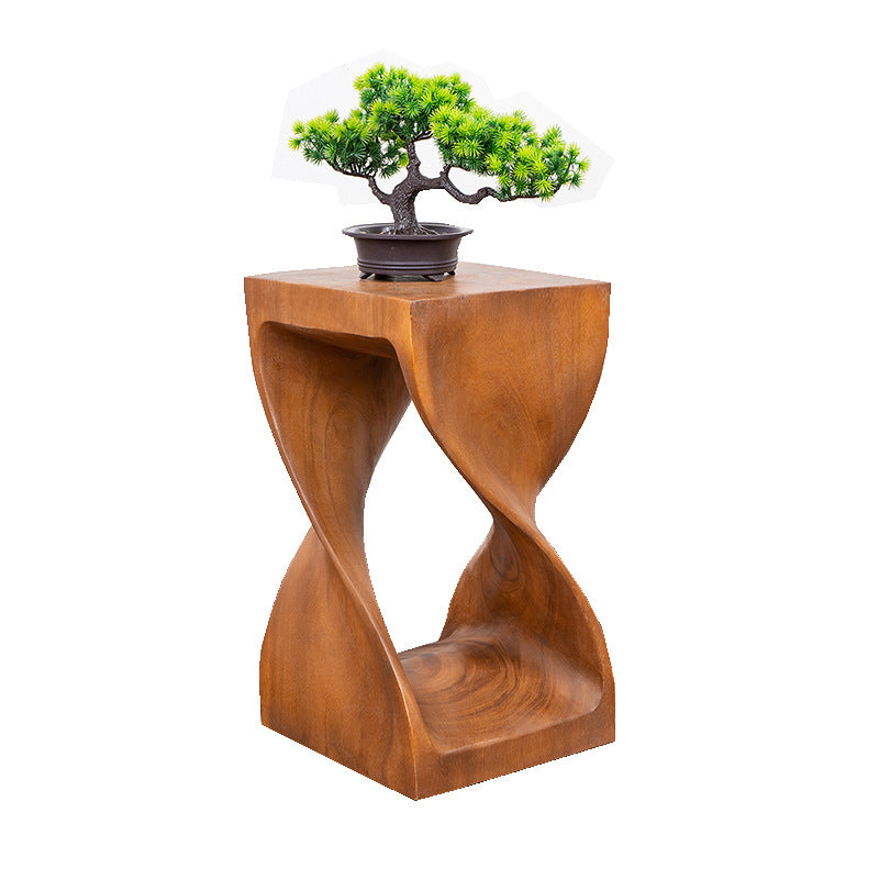 Contemporary Creative Solid Wood Square Side Table With Sculptural Lin ...