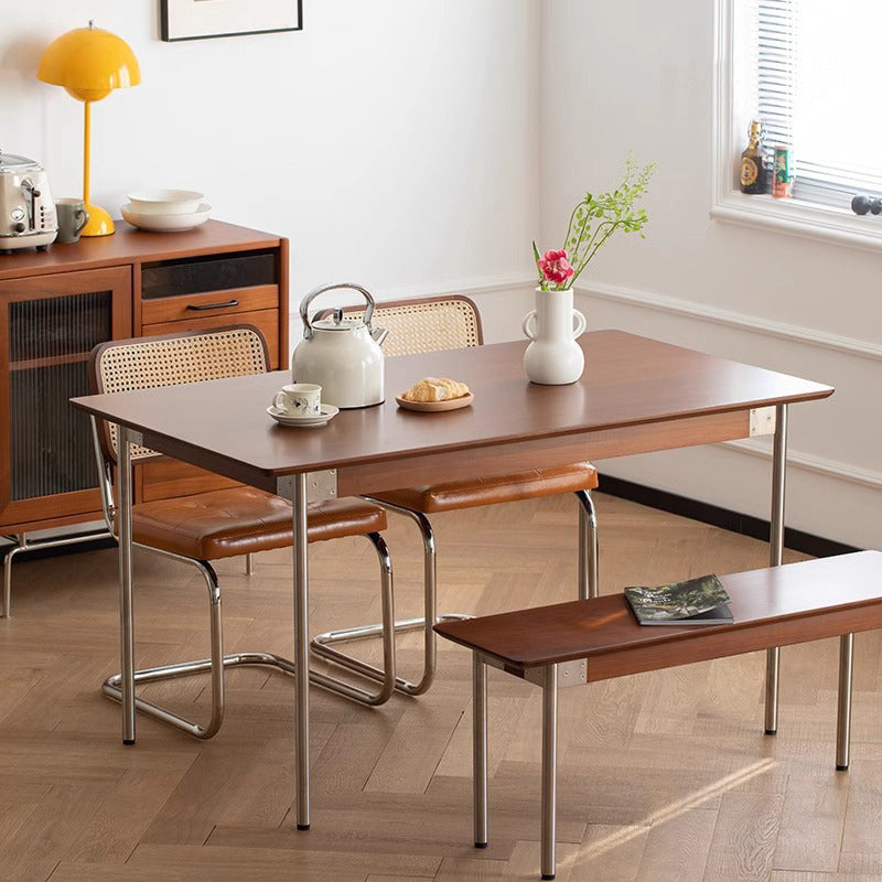 Modern Minimalist Pine & Stainless Steel Rectangular Dining Table For – BulbSquare