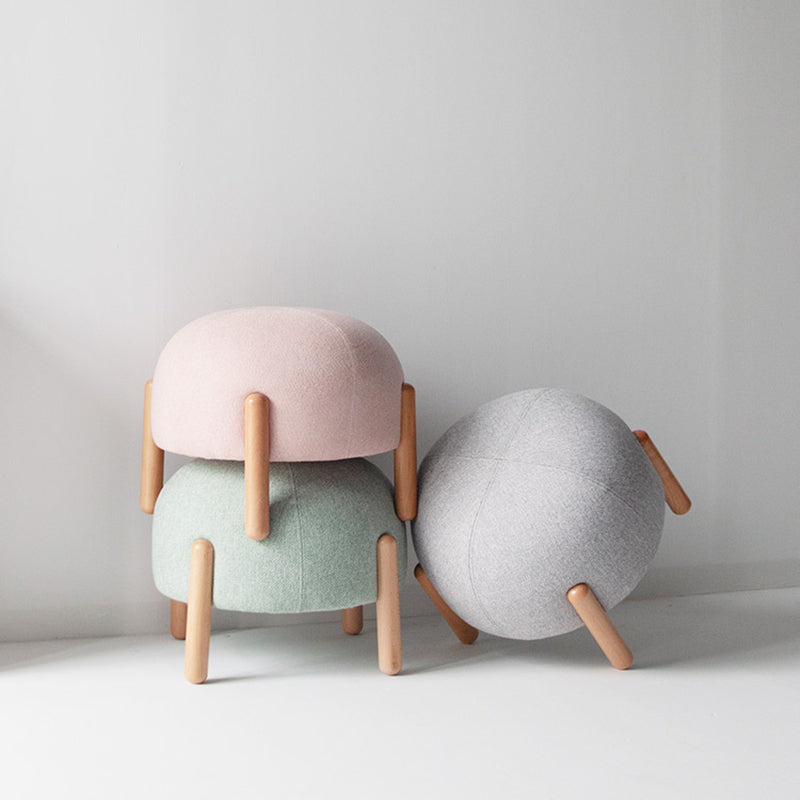 Contemporary Nordic Round Cotton-Linen Solid Wood Low Stool Backless A ...