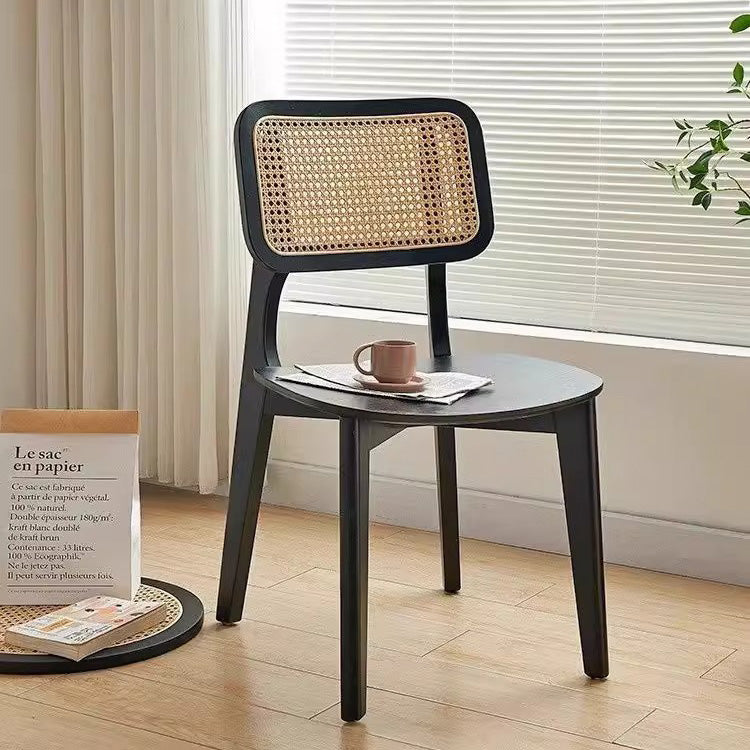 Contemporary Nordic Solid Wood & Rattan Square Dining Chair With Backr ...