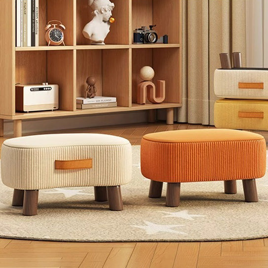Modern Minimalist Fabric & Solid Wood Soap-Shaped Low Stool For Living ...