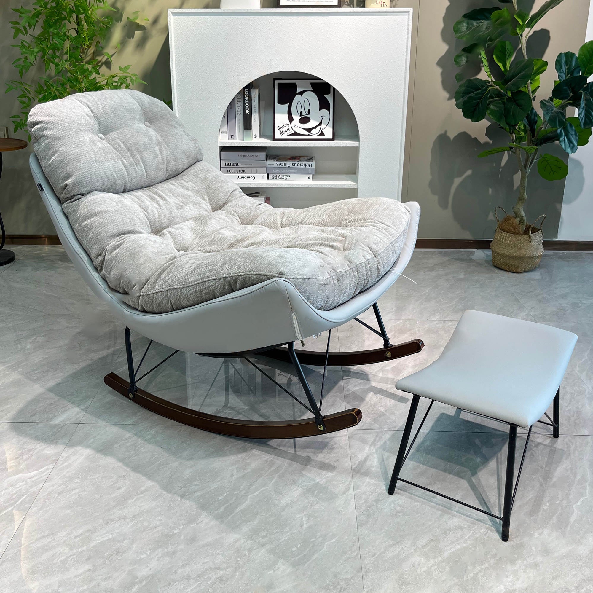 Contemporary Rocking Accent Chair With Footrest - Plush Chenille Uphol ...