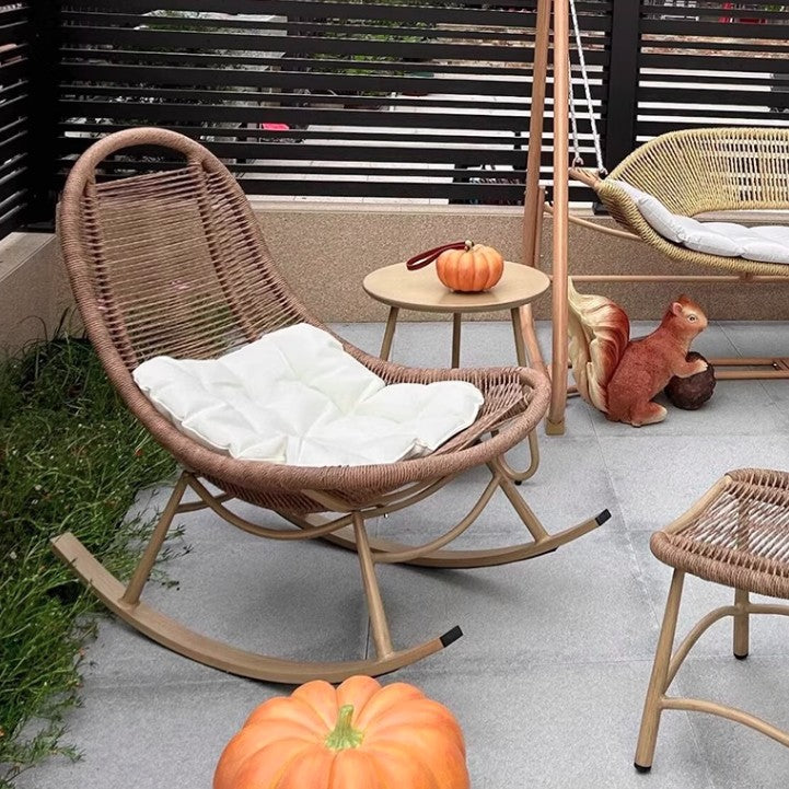 Modern Minimalist Ellipse PE Rattan Iron Cotton-linen Weaving Rocking ...