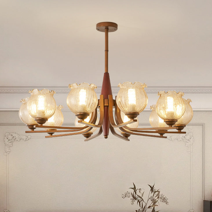 Traditional French Iron Wood Glass Crackle Floral 3/6/8/10 Light Chand ...