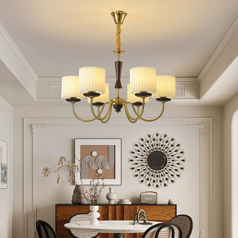 Traditional French Iron Wood Fabric Branch Cylinder Chandelier With 6 ...