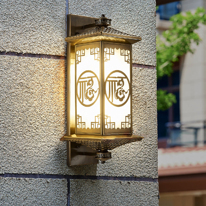 Traditional Chinese Rectangular Palace Lantern Full Copper Glass 1-Lig ...