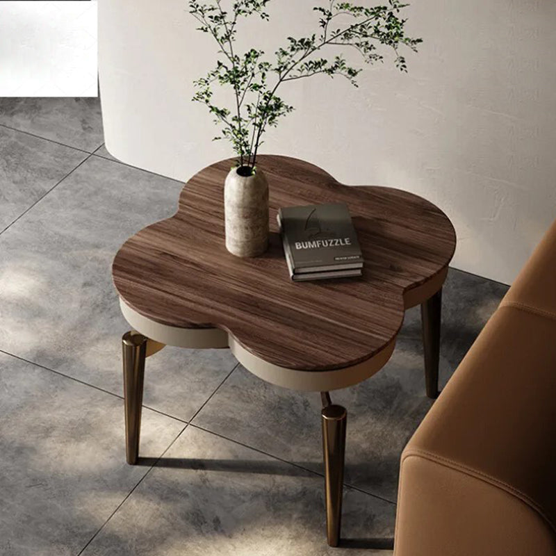 Contemporary Nordic Round Square Clover Shape Brass Frame Walnut Wood ...