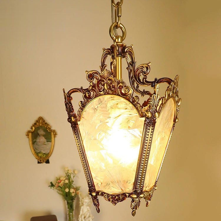 Traditional European Trapezoid Copper Glass 1-Light Pendant Light For ...