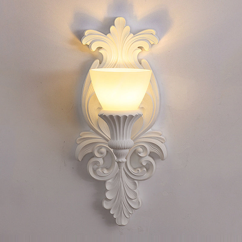 Traditional French Cup Plaster Glass 1-Light Wall Sconce Lamp For Livi ...