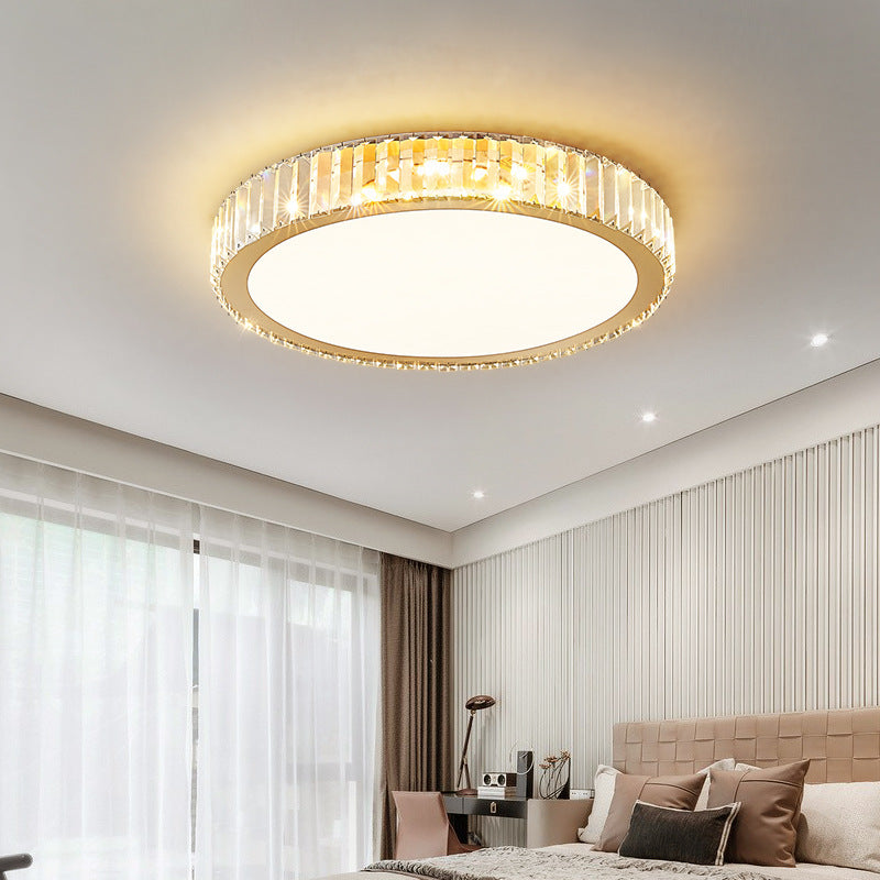 Modern Luxury Round Crystal Stainless Steel LED Flush Mount Ceiling Li ...