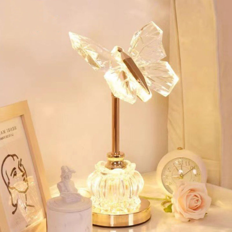 Modern Art Deco Pod Butterfly Hardware Glass Base Acrylic Shade LED Ta ...
