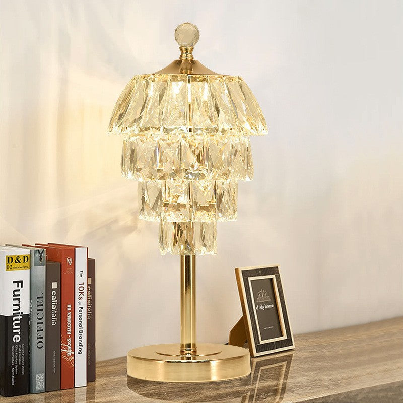Modern Art Deco Round Square Crystal Shade Metal LED Table Lamp For Be ...