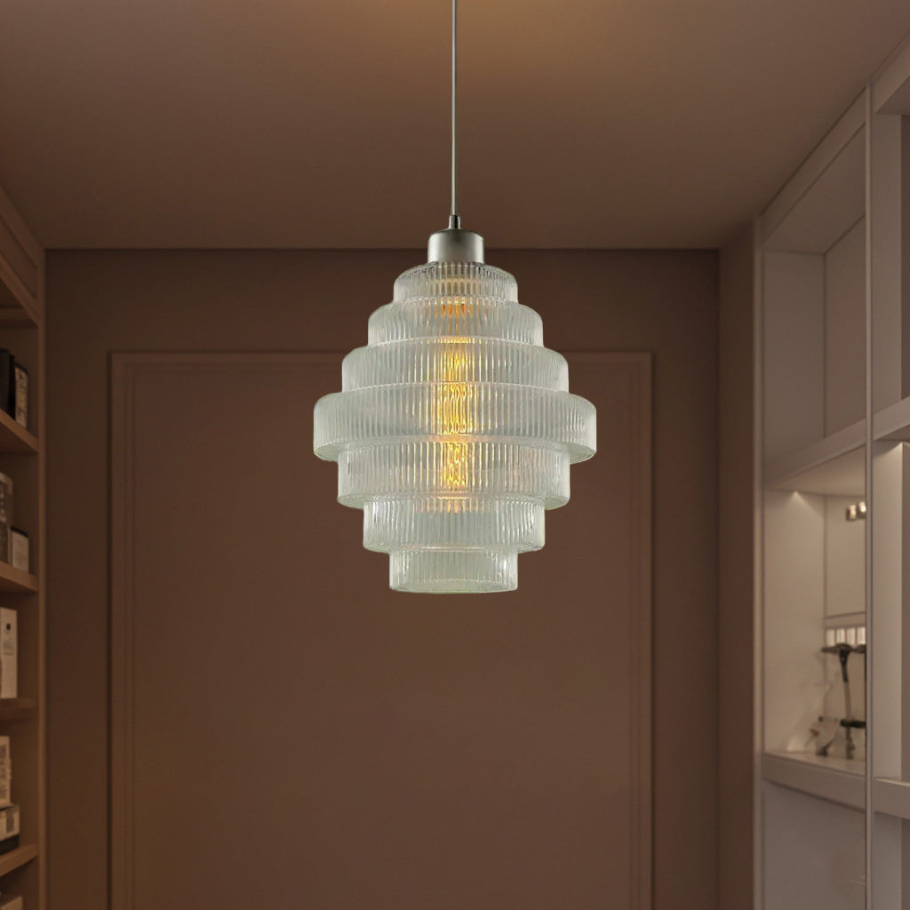 Contemporary French Multi Tier Circle Cylinder Glass Shade Iron 1-Ligh ...