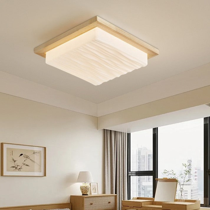 Modern Minimalist Square Rectangle Wood Acrylic LED Flush Mount Ceilin ...