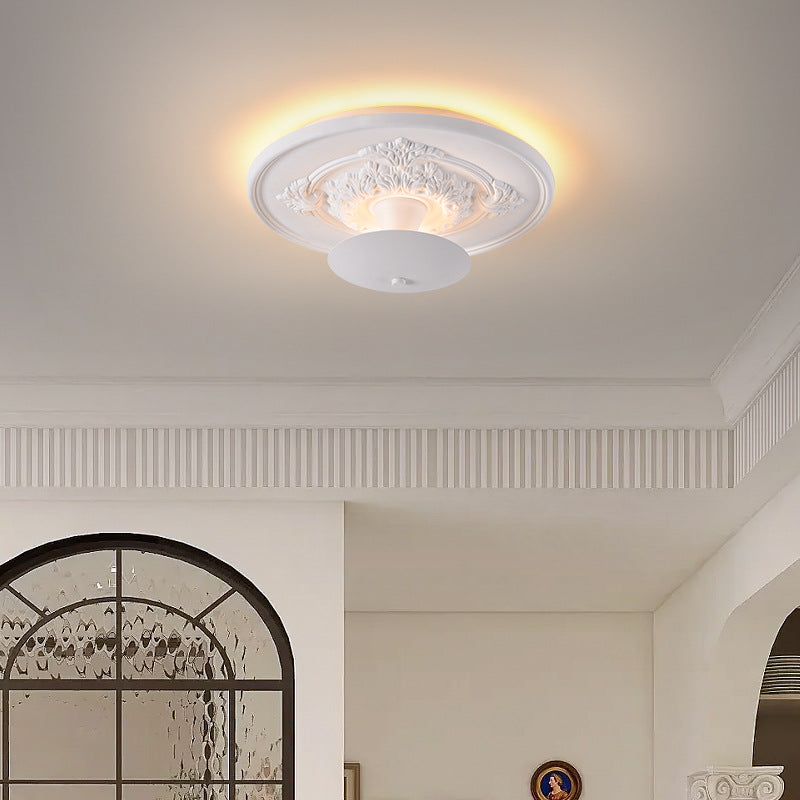 Contemporary Retro Round Carved Floral Hardware Polymer PU LED Flush M ...