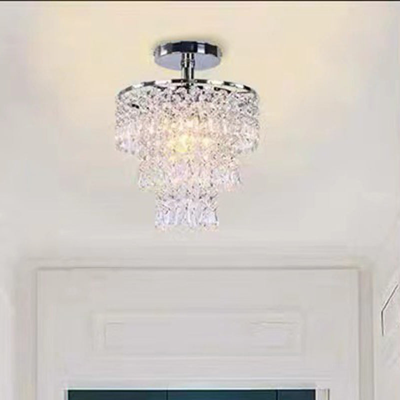 Modern Luxury Multi-Layer Round Crystal Iron Frame 1-Light Semi-Flush ...