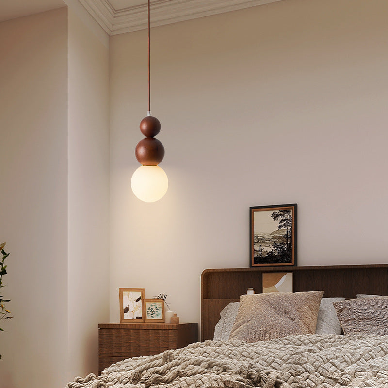Traditional Japanese Spherical Wood Glass 1-Light Pendant Light For Li ...