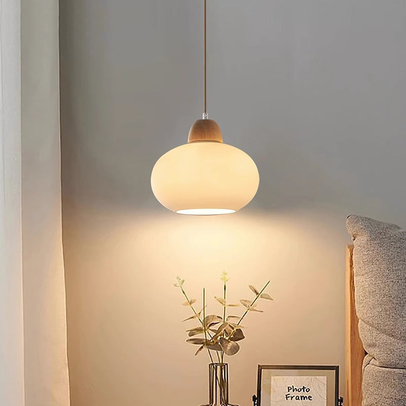 Traditional Japanese Oval Wood Glass 1-Light Pendant Light For Living ...