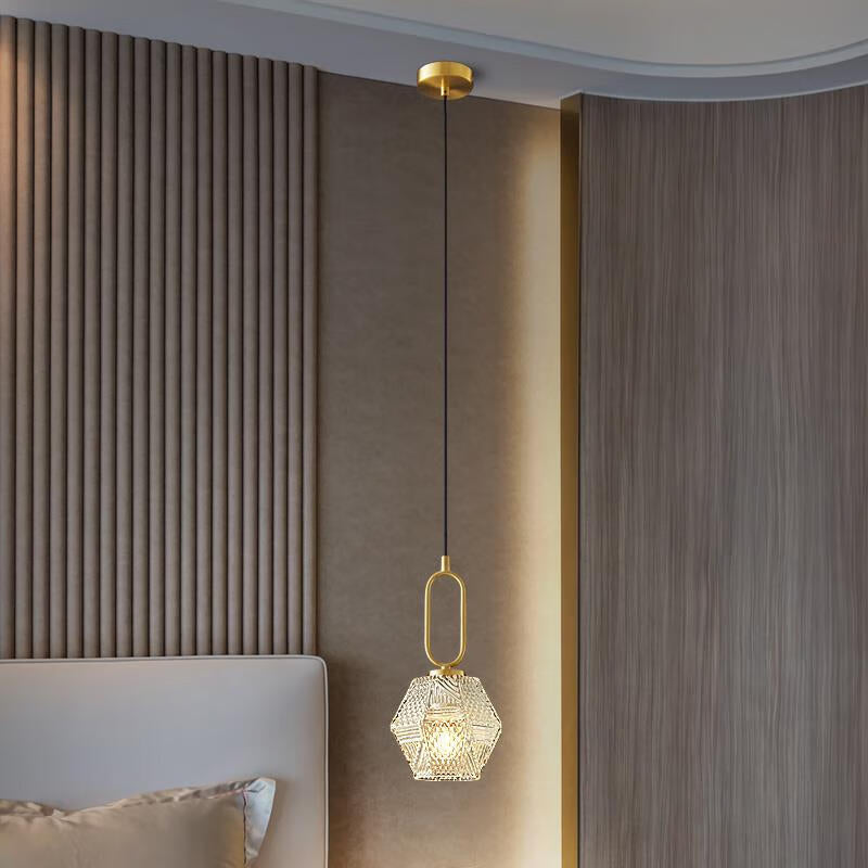 Traditional Vintage Rhombus Copper Glass 1-Light Pendant Light For Liv ...