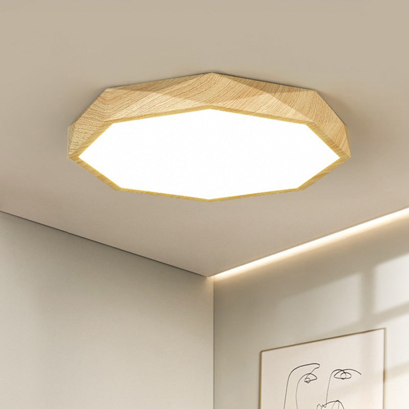 Modern Simplicity Wood Grain Octagonal Shape Iron Acrylic LED Flush Mo ...