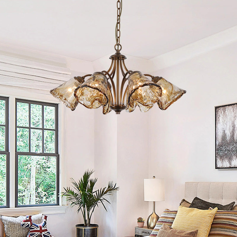 Traditional Vintage Branching Trombone Copper Glass 6/8 Light Chandeli ...