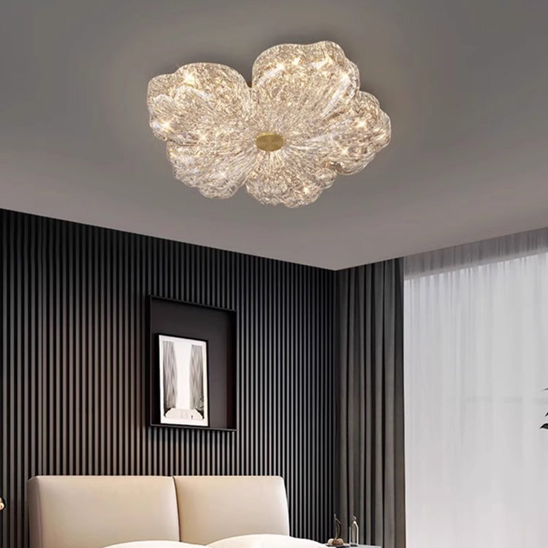 Modern Luxury Warm Flower Full Copper Resin Gold Foil LED Flush Mount ...