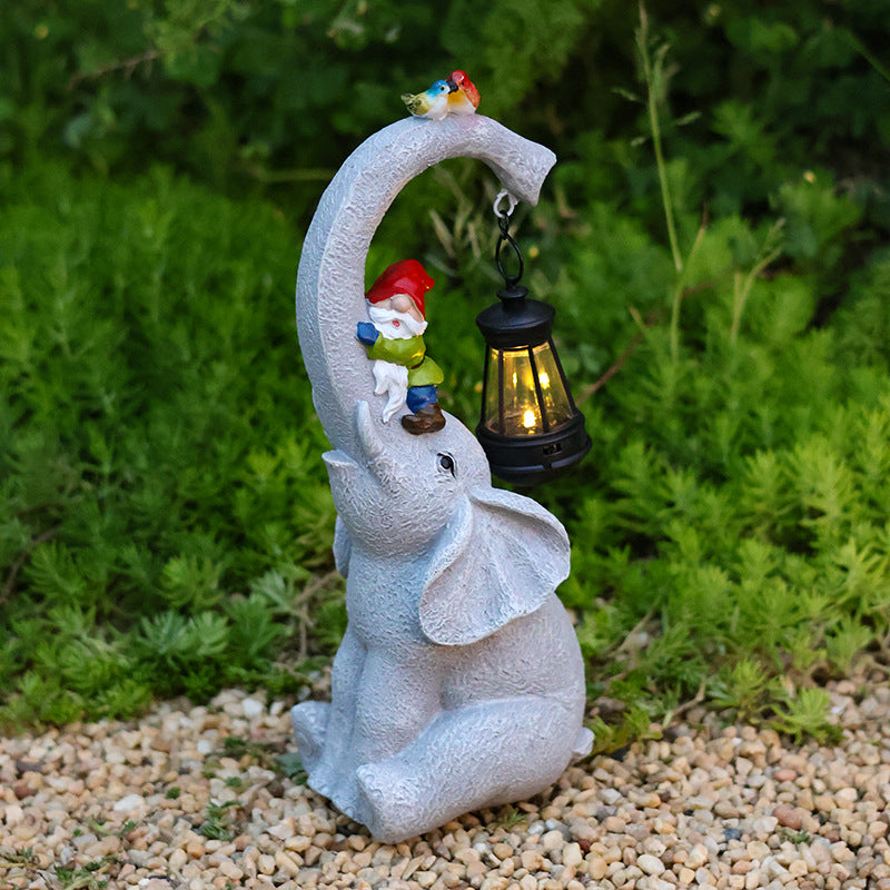 Contemporary Creative Solar Waterproof Elephant Genie Bird Resin LED O ...