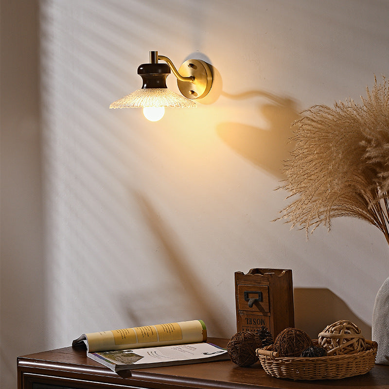 Traditional Japanese Solid Wood Water Ripple Glass Shade 1-Light Wall ...