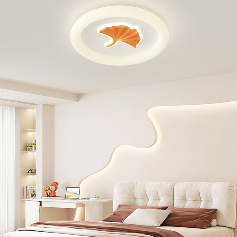 Modern Simplicity Iron PE Round Ginkgo Leaf LED Flush Mount Ceiling Li ...