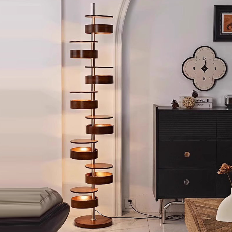 Traditional French Ash Wood Circle Ring Stacking Stainless Steel 8-Lig ...