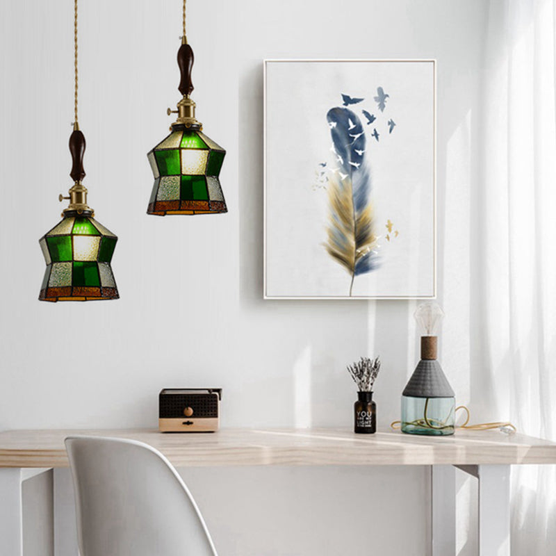 Traditional Vintage Pastoral Rhombus Water Ripple Glass Shade Solid Wo ...