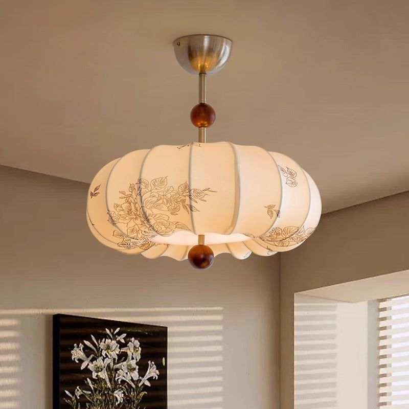 Traditional French Ash Solid Wood Fabric Flower Pattern Round Shade 5 ...