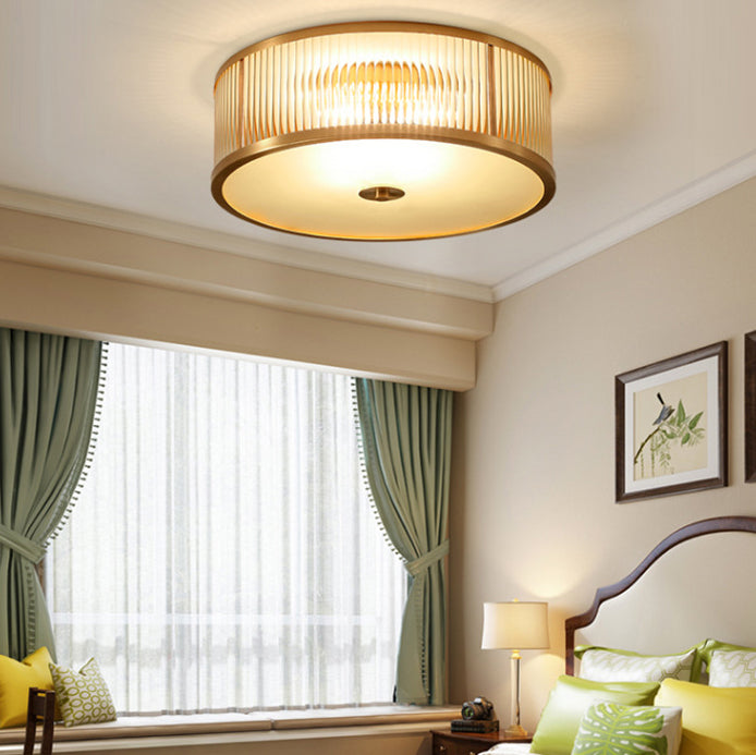 Contemporary Luxury Brass Frame Vertical Grained Frosted Glass Round 4 ...