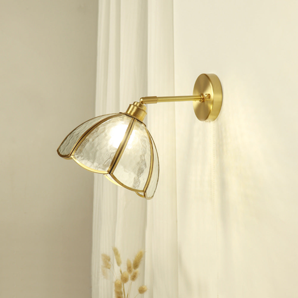 Traditional French Antique Brass Flower Glass Shade 1-Light Wall Sconc ...