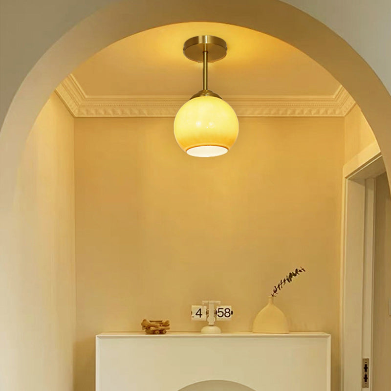 Traditional French Brass Spherical Glass Shade 1-Light Semi-Flush Moun ...